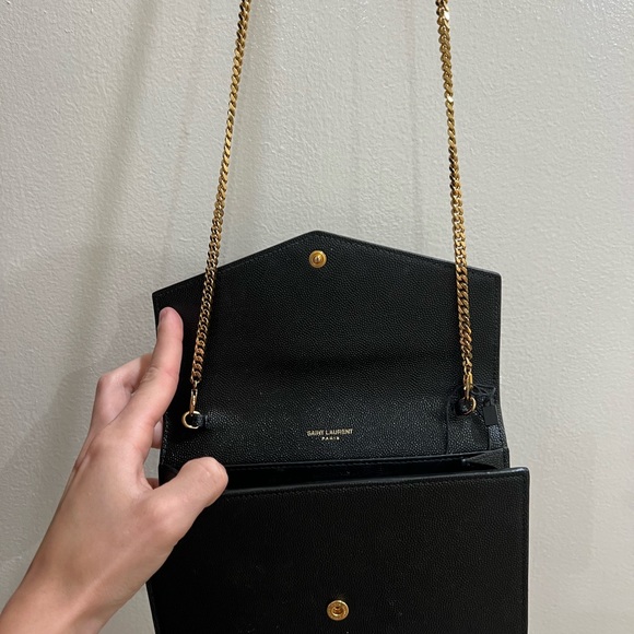 Yves Saint Laurent | Bags | Ysl Uptown Chain Wallet In Grain De Poudre ...